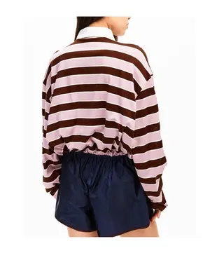 Prada Cropped Long-sleeve Rugby Polo Shirt With Stripes