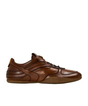 Miu Miu Vintage-style Leather Lace-up Sneakers - Brown