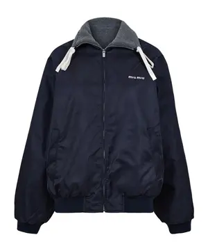 Miu Miu Zip-up Nylon Bomber Jacket - Black