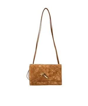 Bottega Veneta Suede Woven Shoulder Bag - Brown
