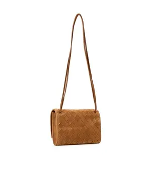 Bottega Veneta Suede Woven Shoulder Bag - Brown