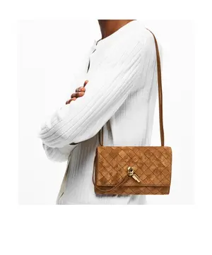 Bottega Veneta Suede Woven Shoulder Bag - Brown