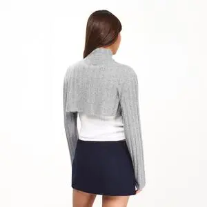 Miu Miu Cropped Ribbed Knit Cardigan With Mock Neck And Half-zip