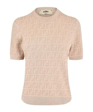 Fendi Short Sleeve Crew Neck Knit Top With Ff Jacquard - No