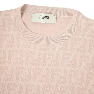 Fendi Short Sleeve Crew Neck Knit Top With Ff Jacquard - Nude