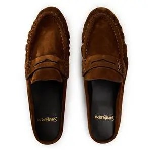 Saint Laurent Suede Slip-on Loafers With Buckle Detail