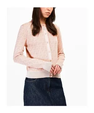 Fendi Light Pink Crew Neck Knit Cardigan