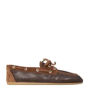 Miu Miu Lace-up Mesh Flats - Brown