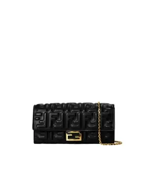 Fendi Baguette Continental Wallet On Chain - Black