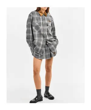 Miu Miu Plaid Long Sleeve Shirt With Corduroy Collar