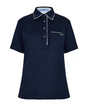 Prada Navy Short Sleeve Polo Shirt With Contrast Trim