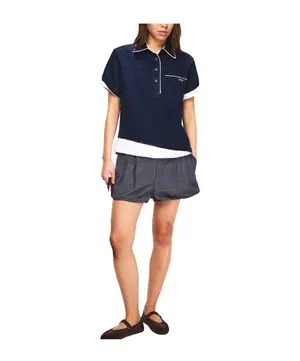 Prada Navy Short Sleeve Polo Shirt With Contrast Trim