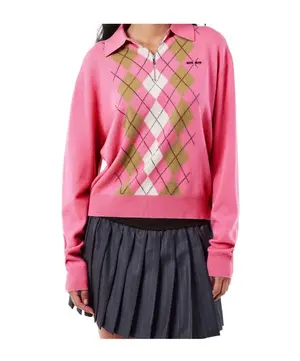 Miu Miu Argyle Jacquard Knit Sweater