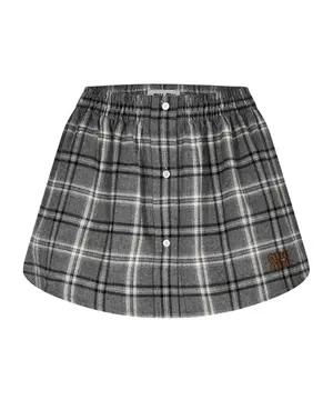 Miu Miu Grey Plaid Flannel Mini Skirt - Gray