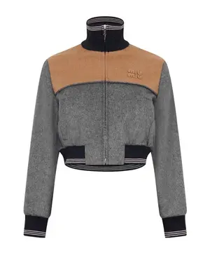 Miu Miu Two-tone Cropped Zip-up Jacket With Striped Trim