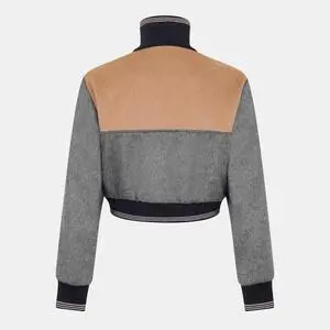 Miu Miu Two-tone Cropped Zip-up Jacket With Striped Trim