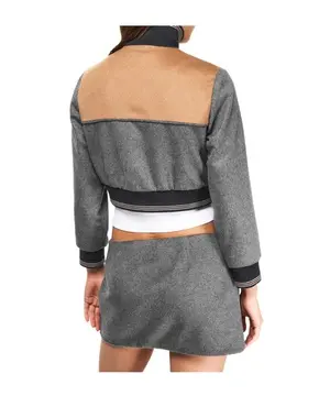 Miu Miu Two-tone Cropped Zip-up Jacket With Striped Trim