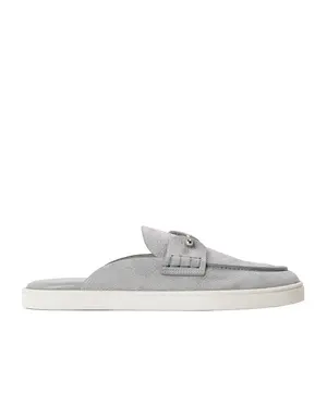 CHRISTIAN LOUBOUTIN Grey Leather Slip-on Clogs With Buckle Detail - Gray
