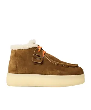 Miu Miu Shearling-lined Suede Ankle Boots - Brown