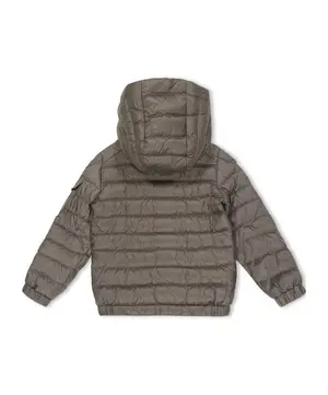 Moncler Quilted Down Jacket With Logo Patch - Gray