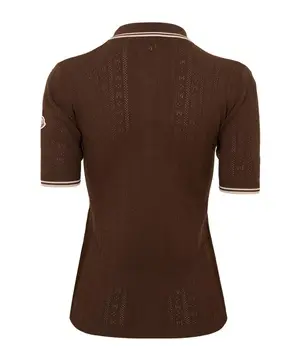 Moncler Knit Polo Shirt With Short Sleeves - Brown