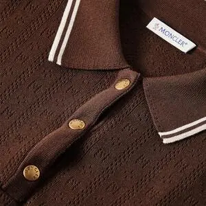 Moncler Knit Polo Shirt With Short Sleeves - Brown