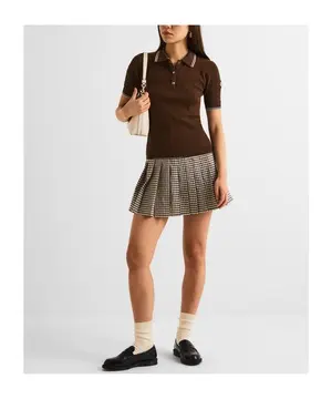 Moncler Knit Polo Shirt With Short Sleeves - Brown