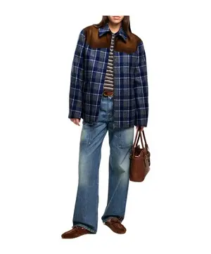 Miu Miu Wool-blend Zip-up Shirt Jacket With Suede Yoke