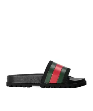Gucci Web Stripe Rubber Slides - Black