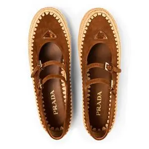 Prada Suede Ballet Flats With Double Strap Detail