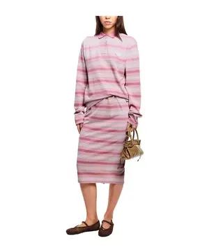 Prada Striped Midi Pencil Skirt - Pink