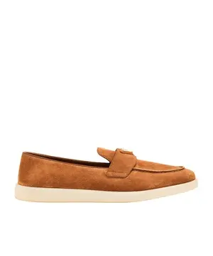 Prada Suede Leather Loafers With Rubber Sole - Brown