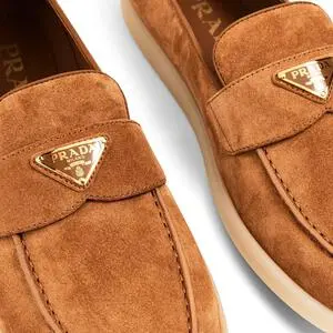 Prada Suede Leather Loafers With Rubber Sole - Brown