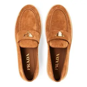 Prada Suede Leather Loafers With Rubber Sole - Brown
