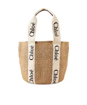 Chloé Woven Tote Bag With Logo Straps - Nude