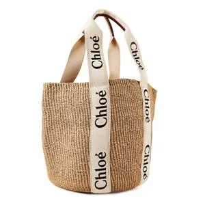 Chloé Woven Tote Bag With Logo Straps - Nude