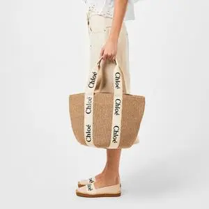 Chloé Woven Tote Bag With Logo Straps - Nude
