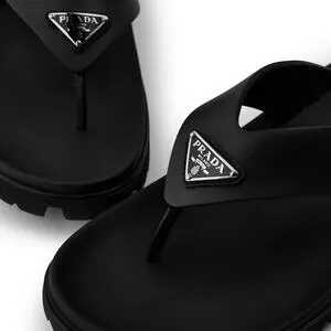 Prada Rubber Thong Sandals With Enamelled Triangle Logo - Black