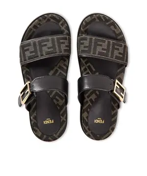 Fendi Double Strap Logo Flat Sandals