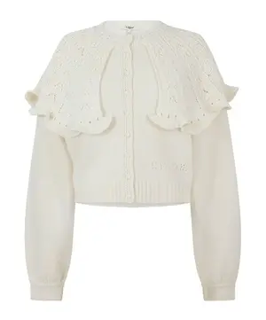 Chloé Off- Cropped Knit Cardigan With Ruffle Overlay