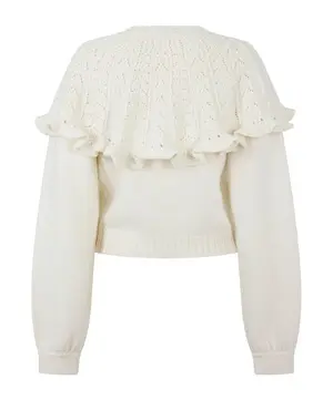 Chloé Off- Cropped Knit Cardigan With Ruffle Overlay