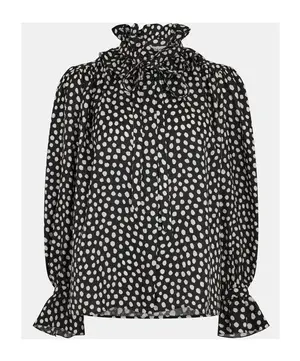 Chloé Polka Dot Ruffled High Neck Blouse