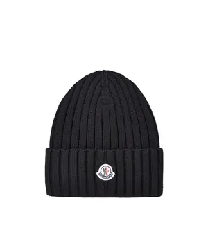 Moncler Ribbed Wool Beanie With Logo Detail