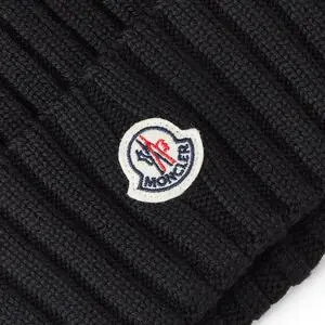 Moncler Ribbed Wool Beanie With Logo Detail