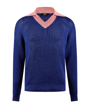 Fendi V-neck Knit Sweater - Blue