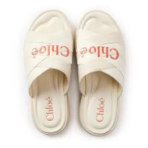 Chloé Flat Logo Sandals - White