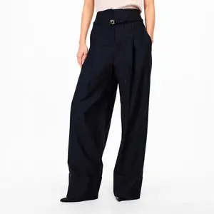 Fendi High Waist Wide Leg Pinstripe Pants - Black
