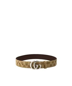 Gucci Monogrammed Canvas Belt With Silver Tone Buckle - Black