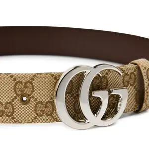 Gucci Monogrammed Canvas Belt With Silver Tone Buckle