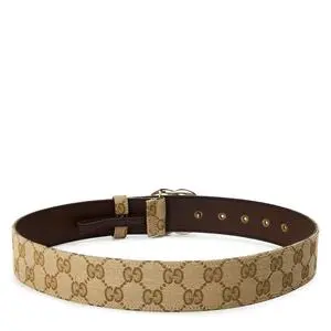Gucci Monogrammed Canvas Belt With Silver Tone Buckle